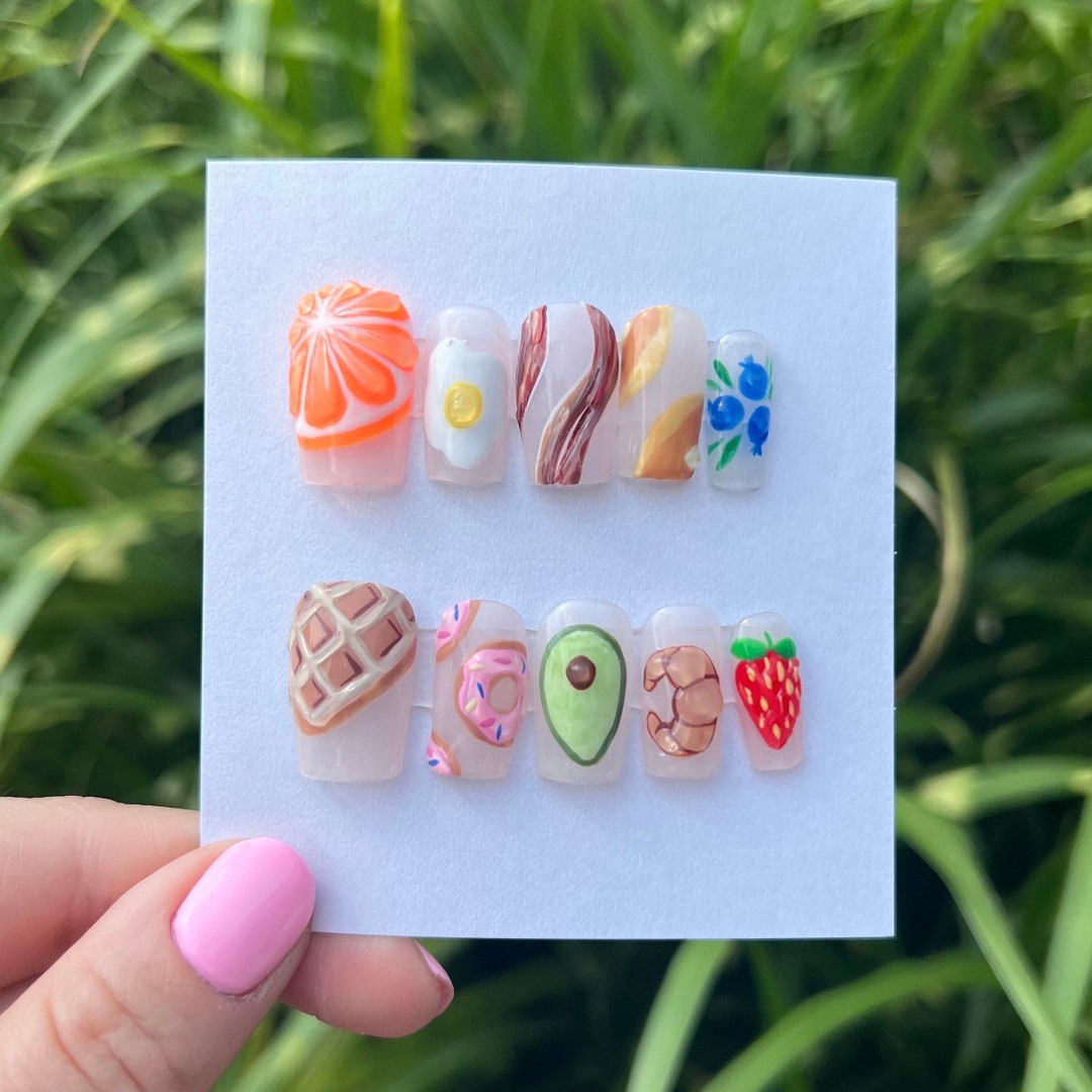 Brunch Nails Custom, Reusable, Breakfast, Presson Nails - Etsy