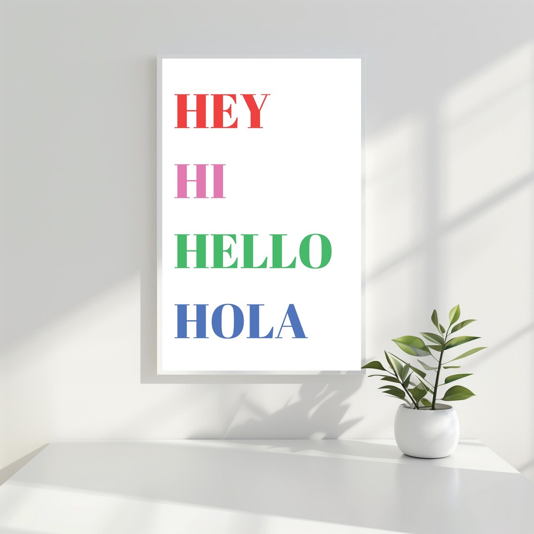 Hallway Welcome Print, Hey Hi Hello Hola Wall Art, Hi Posters, Hello ...