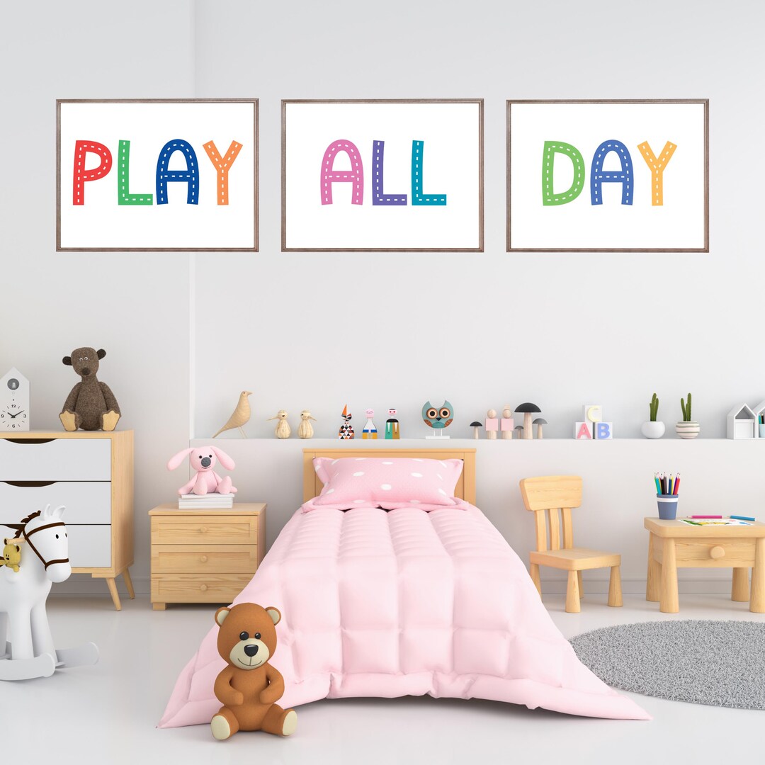 Play All Day Printable Set of 3, Playroom Printable Poster Wall Art ...