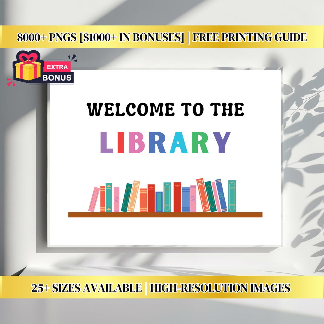 Welcome Library School Sign, School Library Poster, Library Door Sign ...