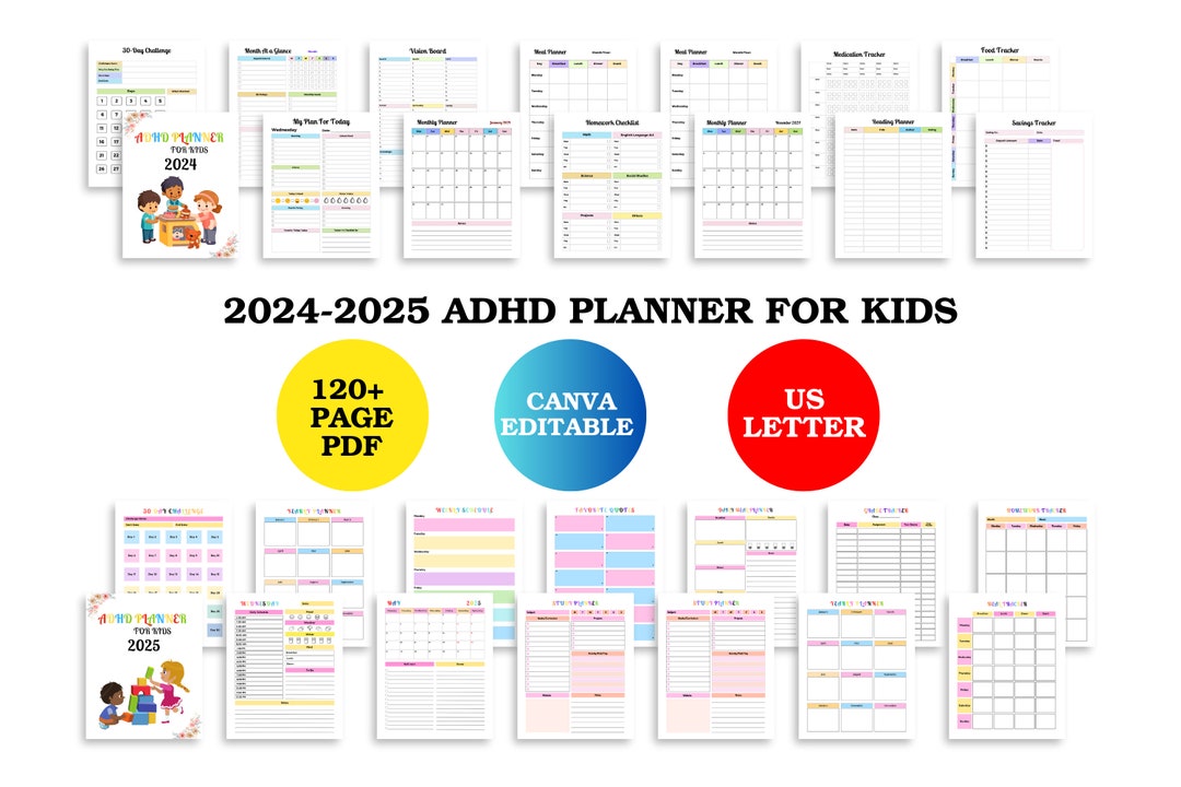 2024-2025 Adhd Kids Planner, Dated Adhd Planner, Adhd Friendly Daily ...
