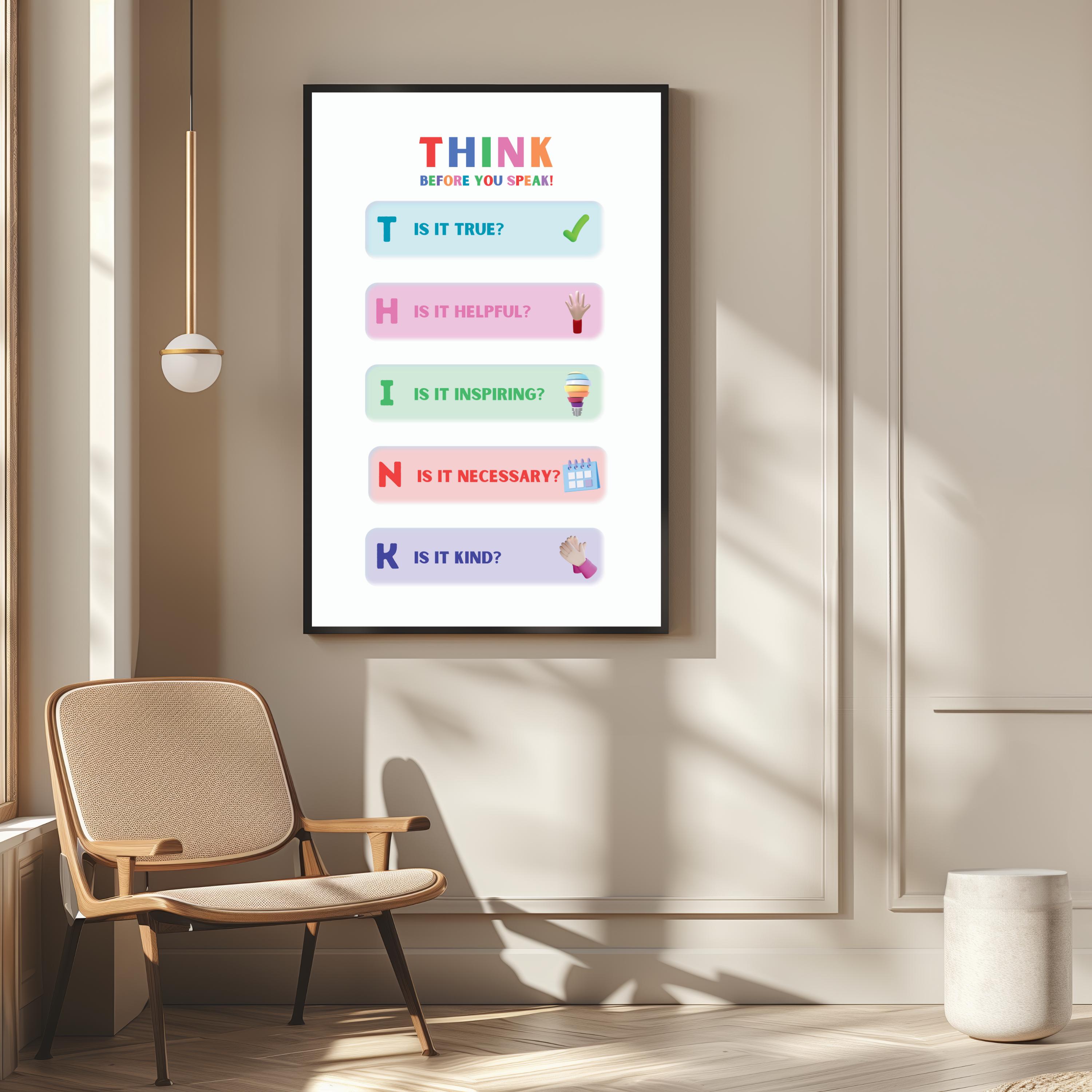 Think Before You Speak Poster Sign, Motivational Poster, Counselor ...