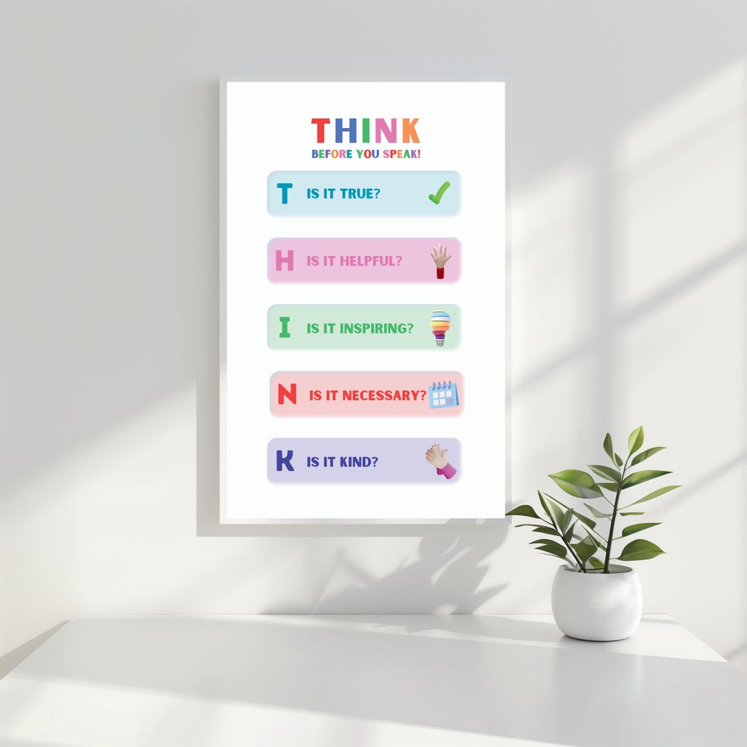 Think Before You Speak Poster Sign, Motivational Poster, Counselor ...