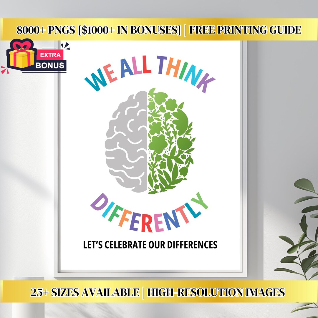 We All Think Differently Poster, Brain Wall Art Poster, Neurodiversity ...