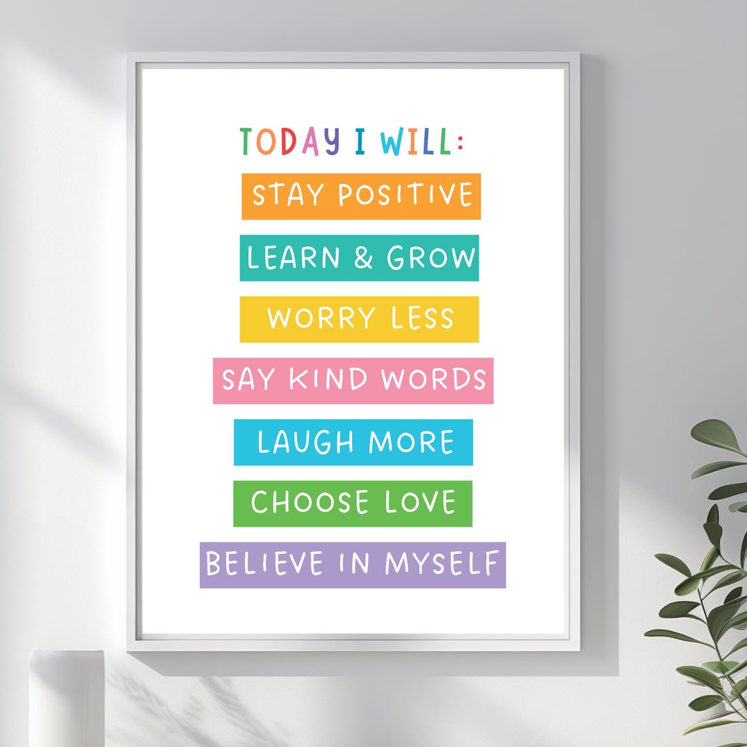 Today I Will Poster, Kids Printable Art: Today I Will, Positive Quote ...