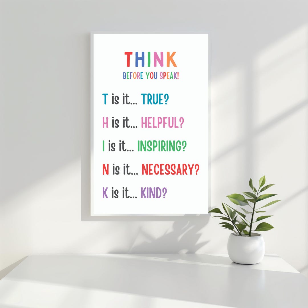Think Before You Speak Poster Sign, Motivational Poster, Counselor ...