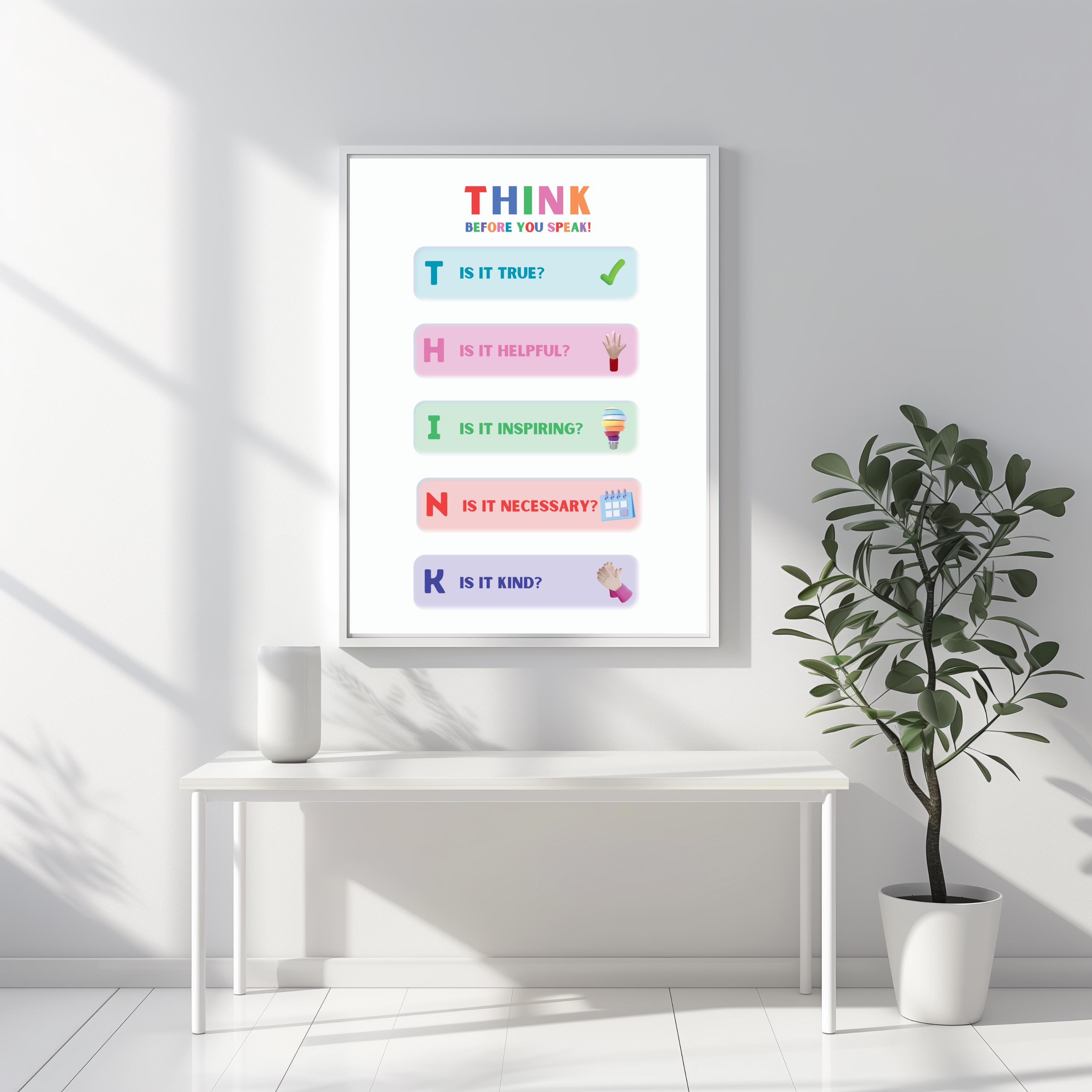 Think Before You Speak Poster Sign, Motivational Poster, Counselor ...