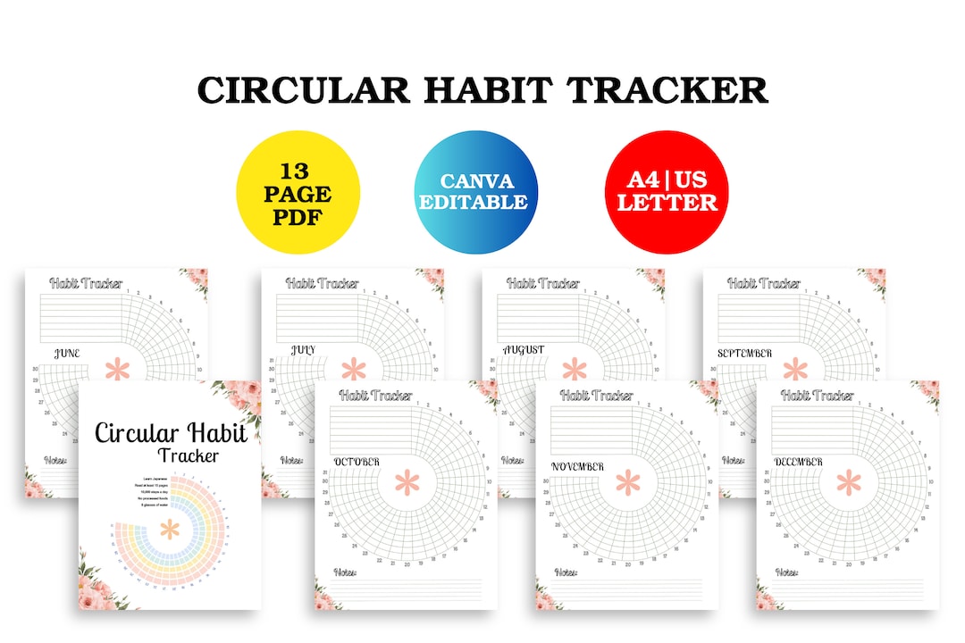Circular Habit Tracker, Circular Habit Tracker Printable, 365 Day Habit ...