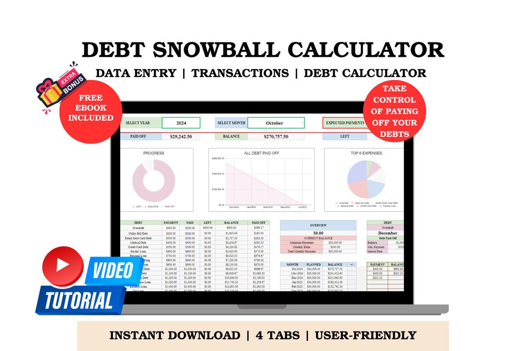 Debt Snowball Calculator Spreadsheet Google Sheet, Debt Payoff Tracker ...