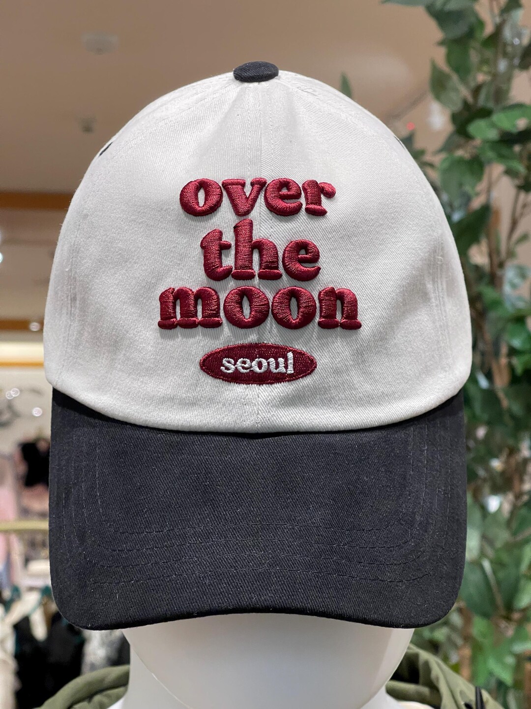 Over the Moon Seoul Logo Red White Cotton Cap Handmade With Adjustable ...