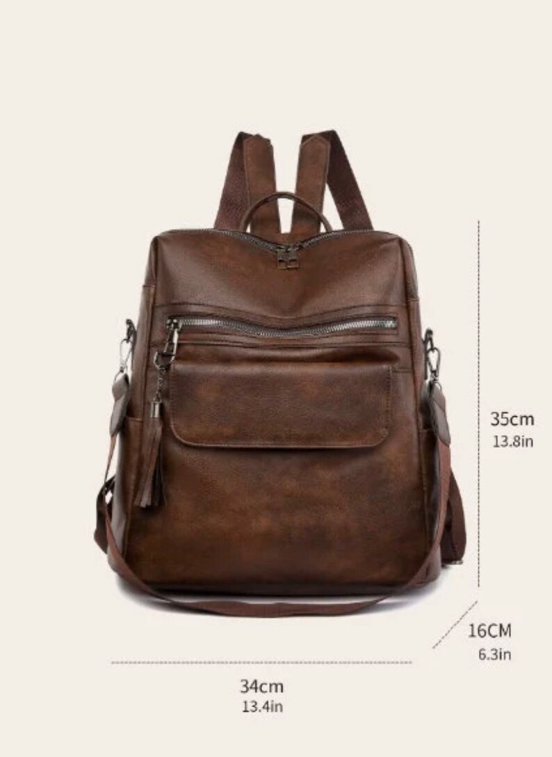 Vintage Leather Backpack, Coffee Brown Leather Backpack, Rucksack, Personalized Women Leather ...