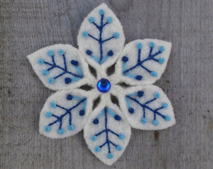 Snowflake Felt Pin Sapphire Blue Upcycled - Etsy