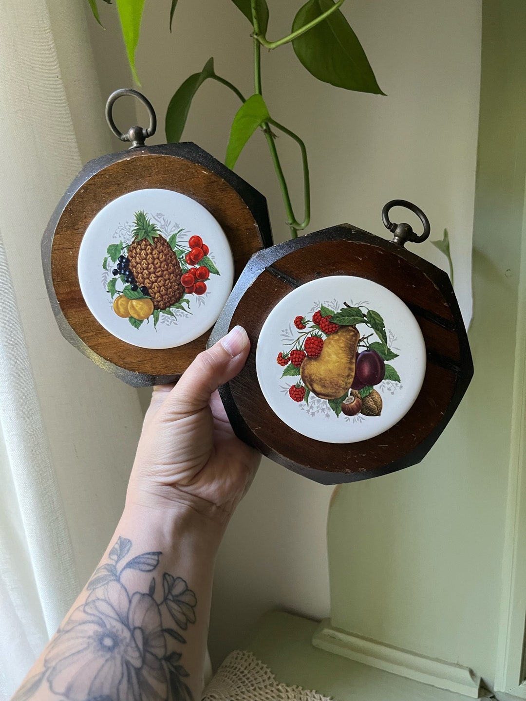 Set of 3 Ceramic and Wood Fruit Wall Art | Wood | Ceramic | Jerry ...