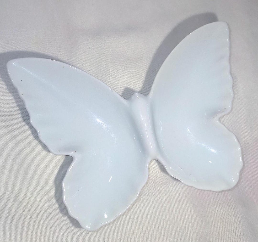 Vintage White Butterfly Shaped Porcelain Dish Trinket Tray Ring Dish ...