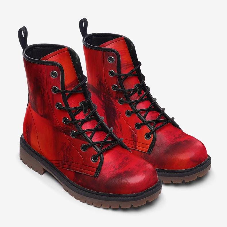 Inferno Red Combat Boots Hot Ember Red Urban Boots Crimson Art Boots ...