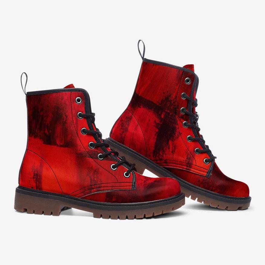 Inferno Red Combat Boots Hot Ember Red Urban Boots Crimson Art Boots ...