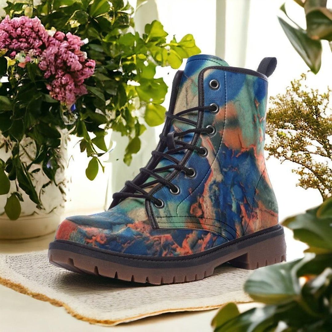 Cosmic Splash Combat Boots Artistic & Durable Nebula Burst Ocean Storm ...