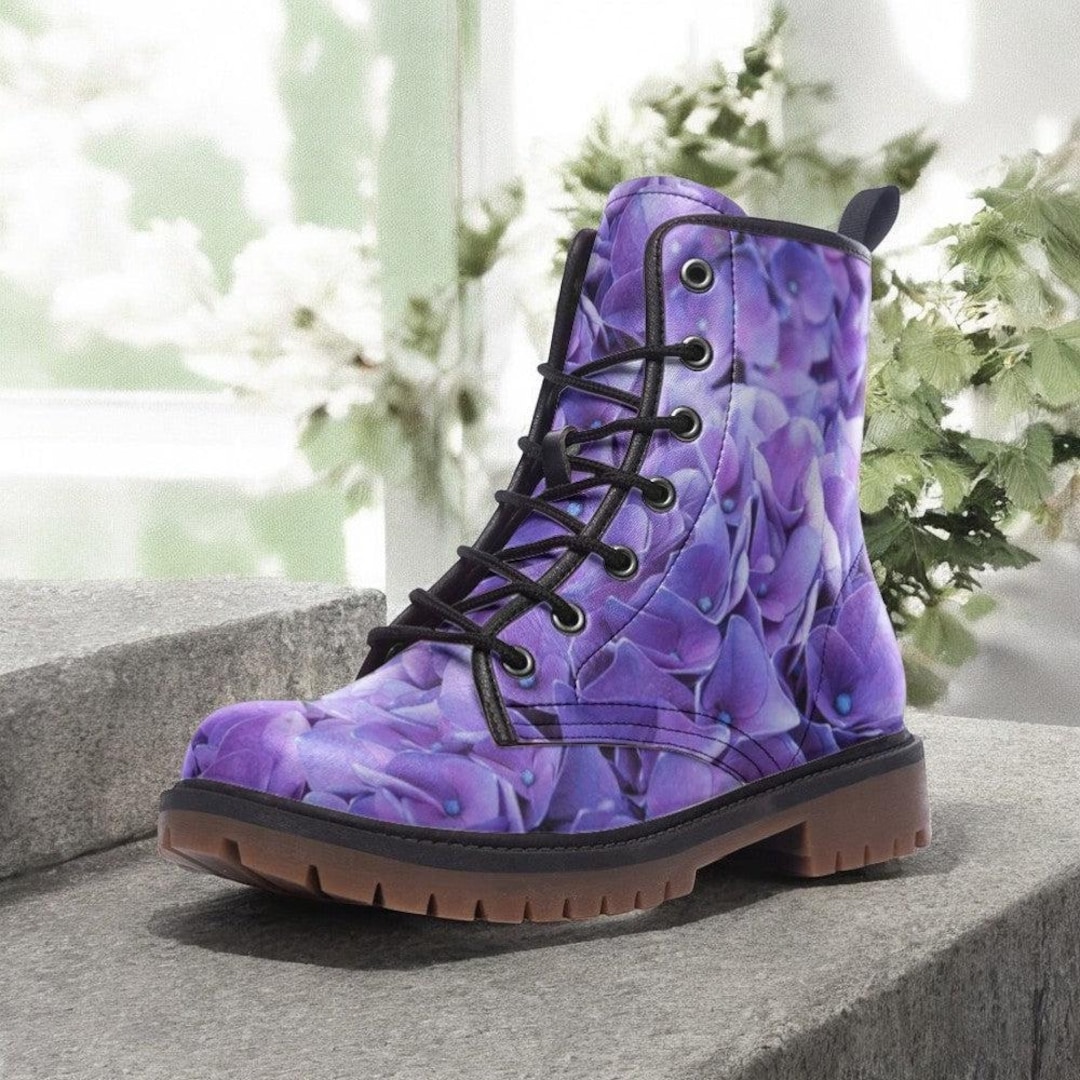 Purple Blossom Vegan Combat Boot| Blossoming Boots| Cottagecore Faux ...