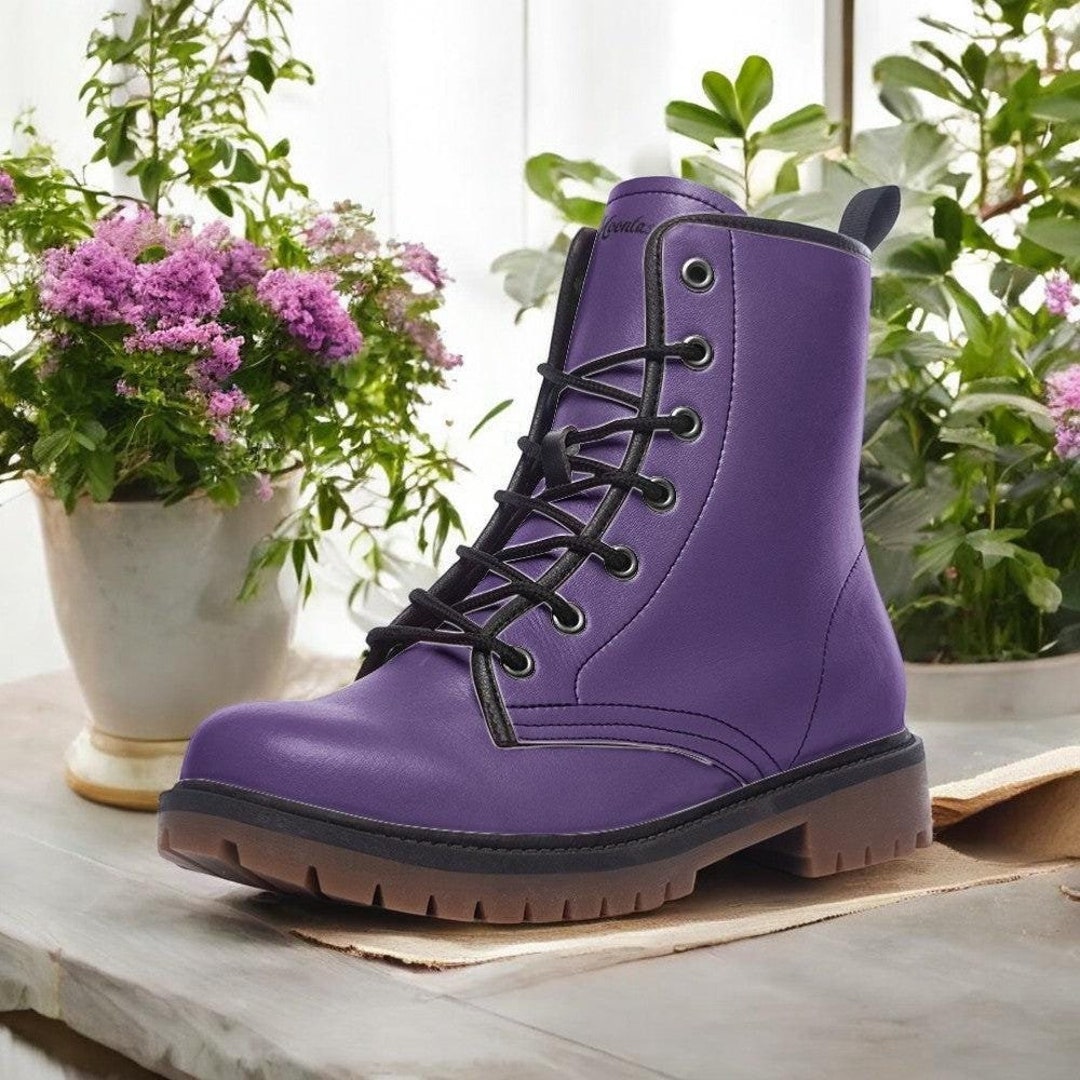 Royal Purple Combat Boots for Men Women Vegan Leather Custom Boots Wide ...