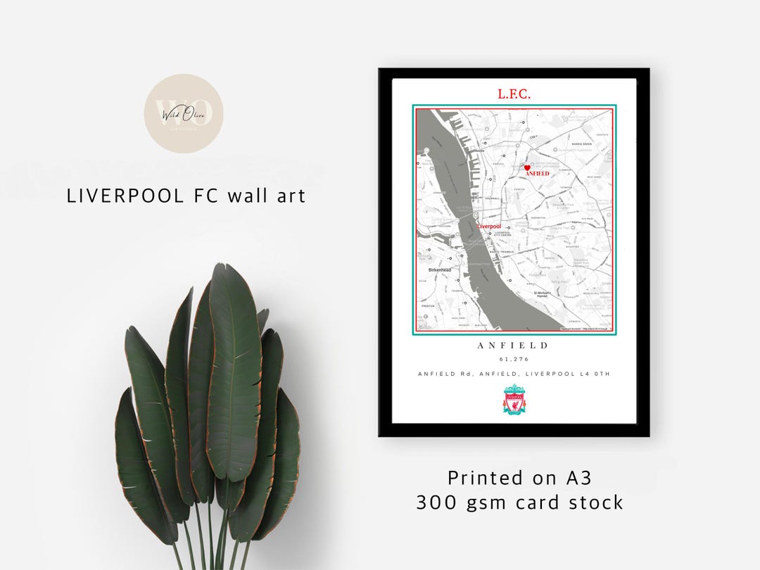 A3 Liverpool Anfield Stadium Location Print, Map Print, Anfield Stadium ...