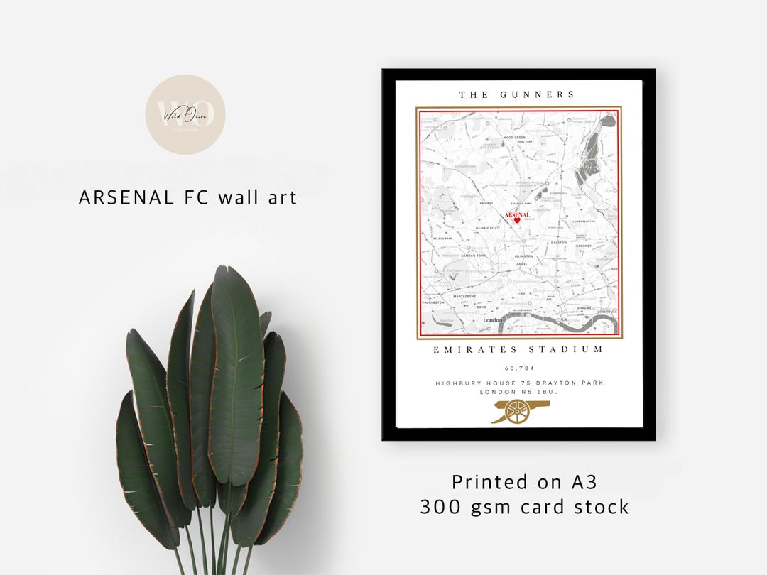Arsenal Stadium Location Print, Map Print, Emirates Stadium Print ...