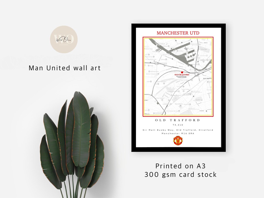 A3 Manchester United Stadium Location Print, Map Print, Old Trafford ...