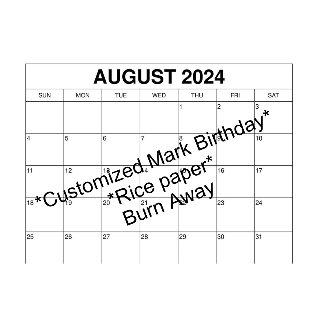Calendar for Burn Away Cake | Paper Frosting and Paper Rice Printed ...
