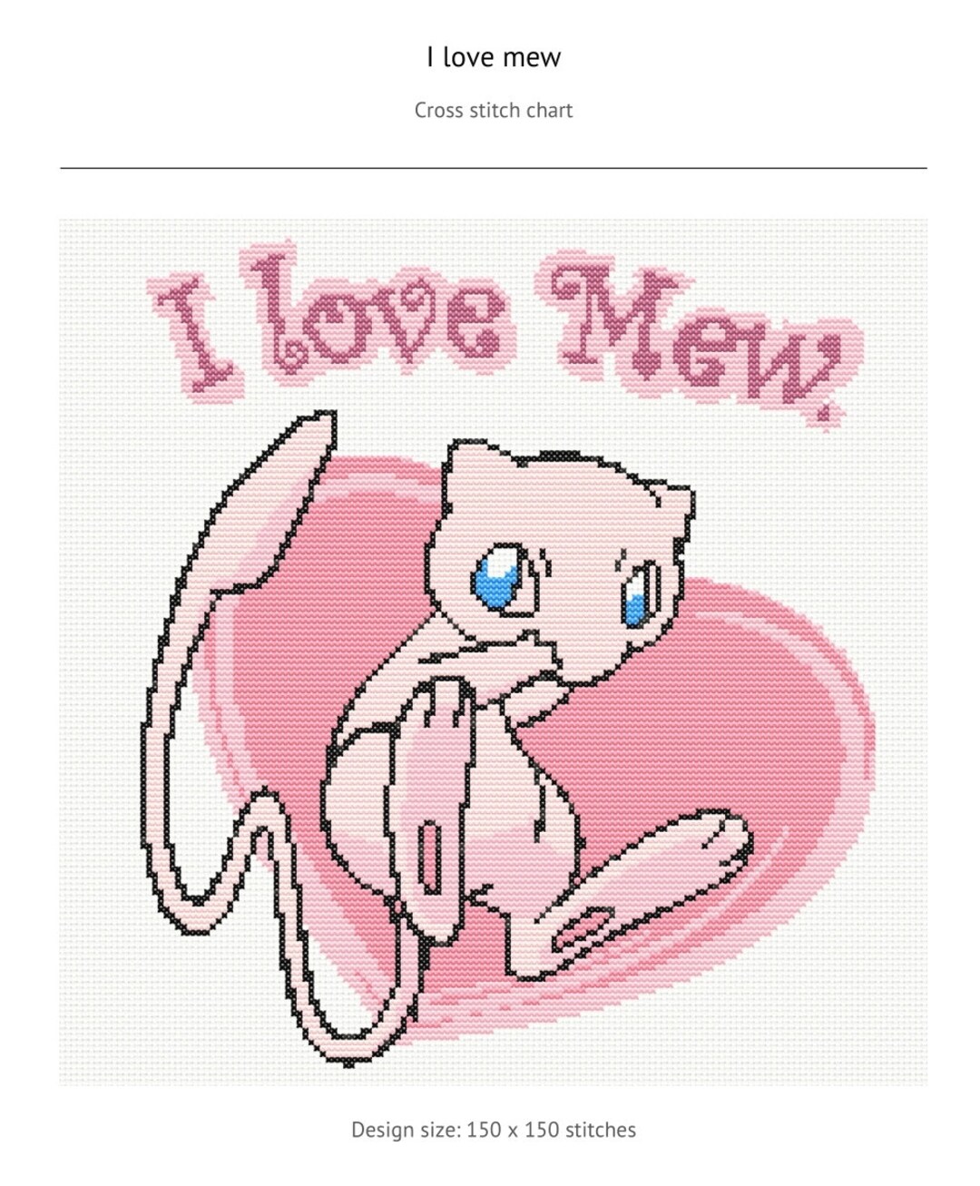 Mew Cute Cross Stitch Pattern Suits Valentines Gift Pokemon Digital ...
