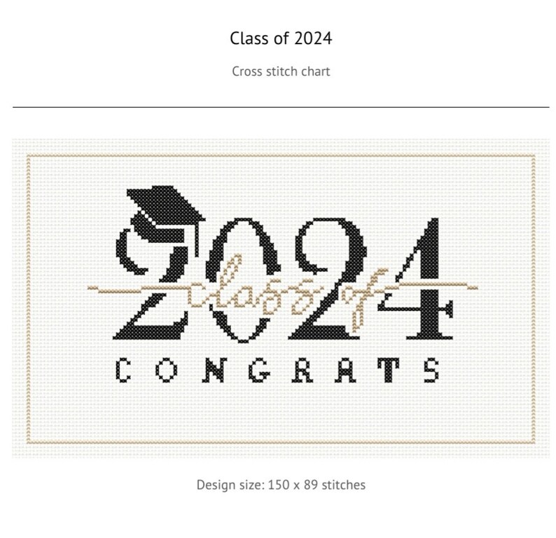 Digital Class of 2024 Graduation Cross Stitch Pattern With Colour DMC ...