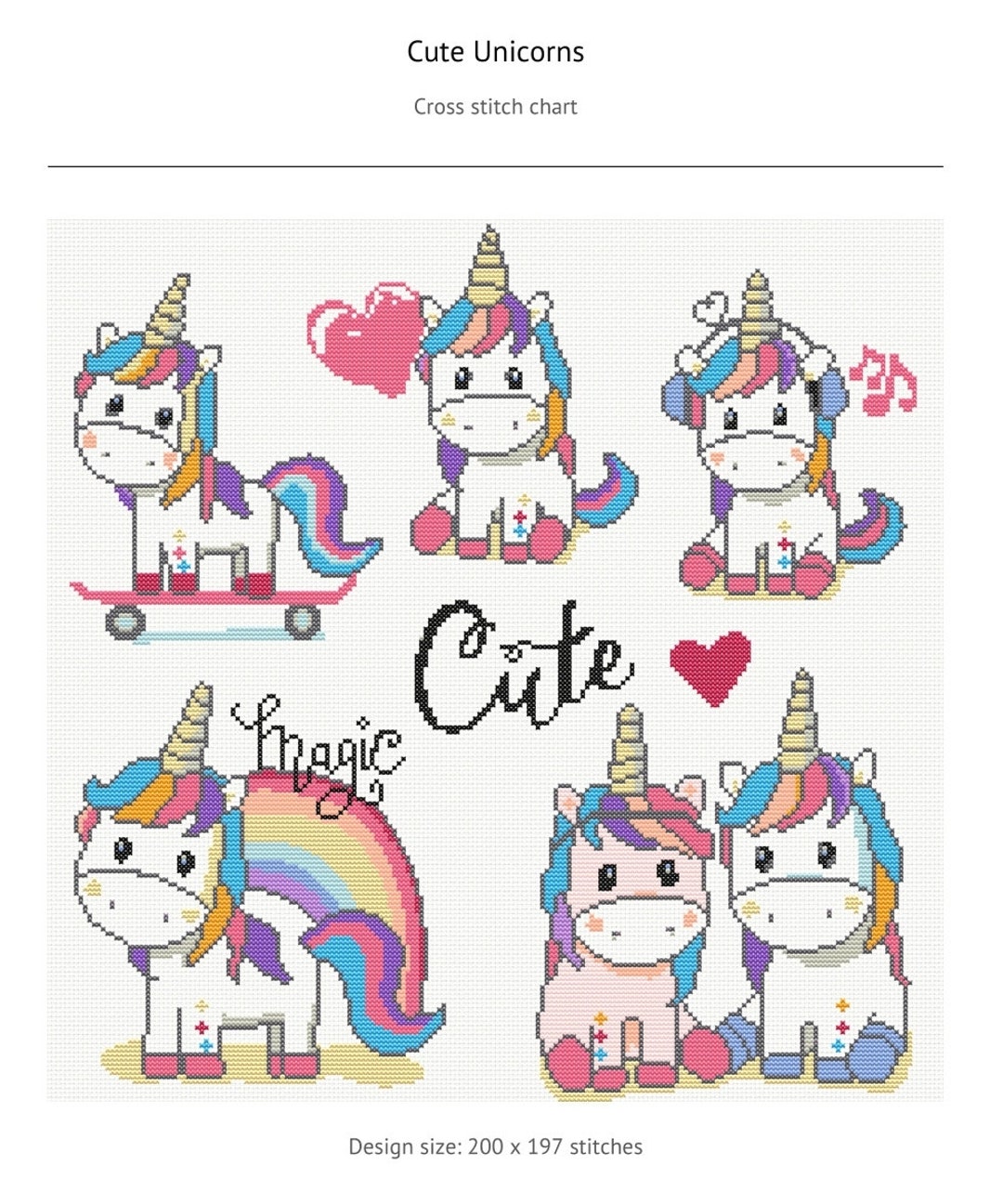 Digital Cute Unicorns Cross Stitch Pattern With Colour DMC Chart - Etsy
