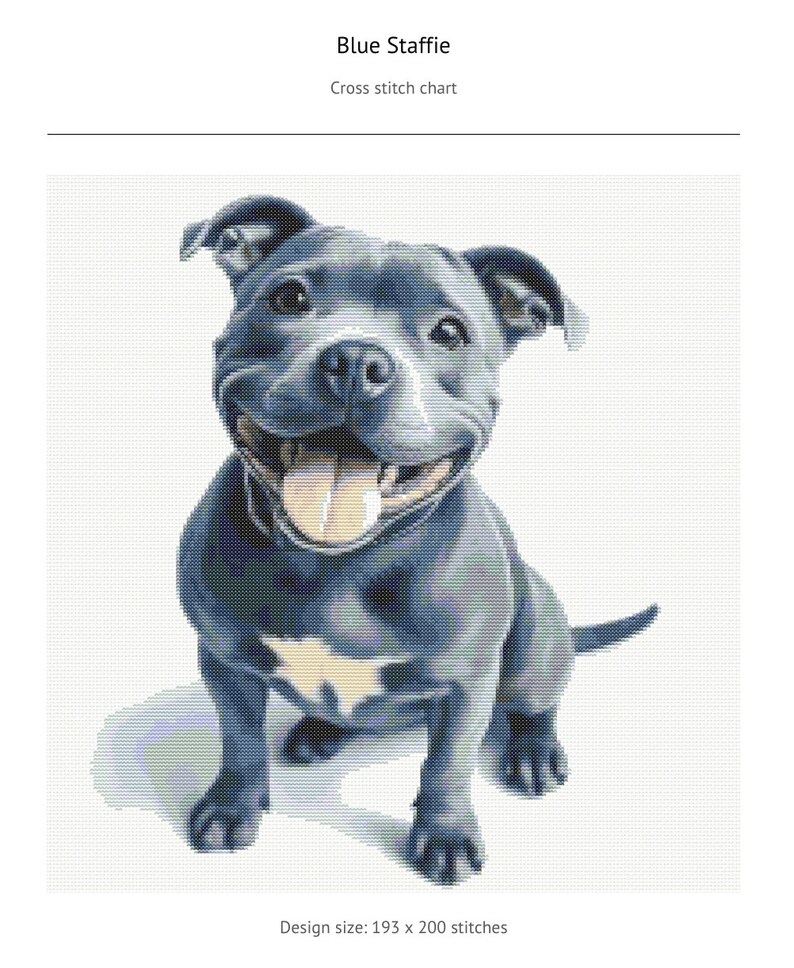 Blue Staffie staffordshire Bull Terrier Cross Stitch Pattern Digital ...