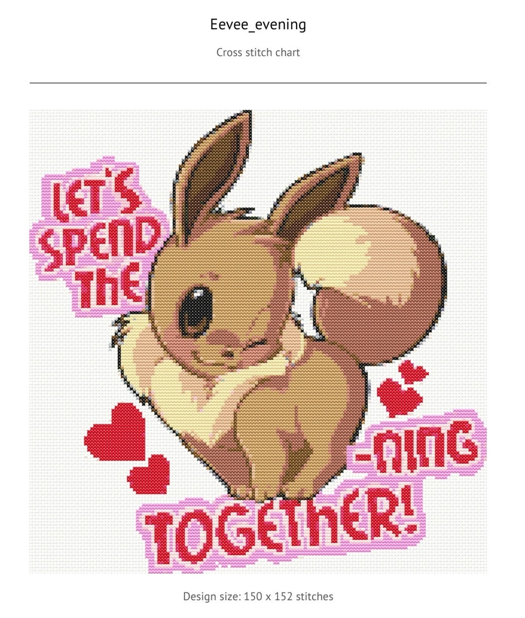 Cute Eevee Pokemon Cross Stitch Pattern 150 X 152 Stitches Gift ...