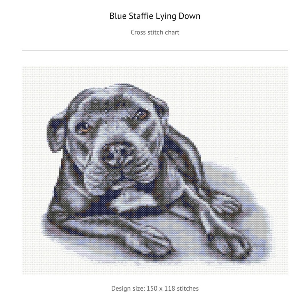 Blue Staffie staffordshire Bull Terrier Cross Stitch Pattern Digital ...