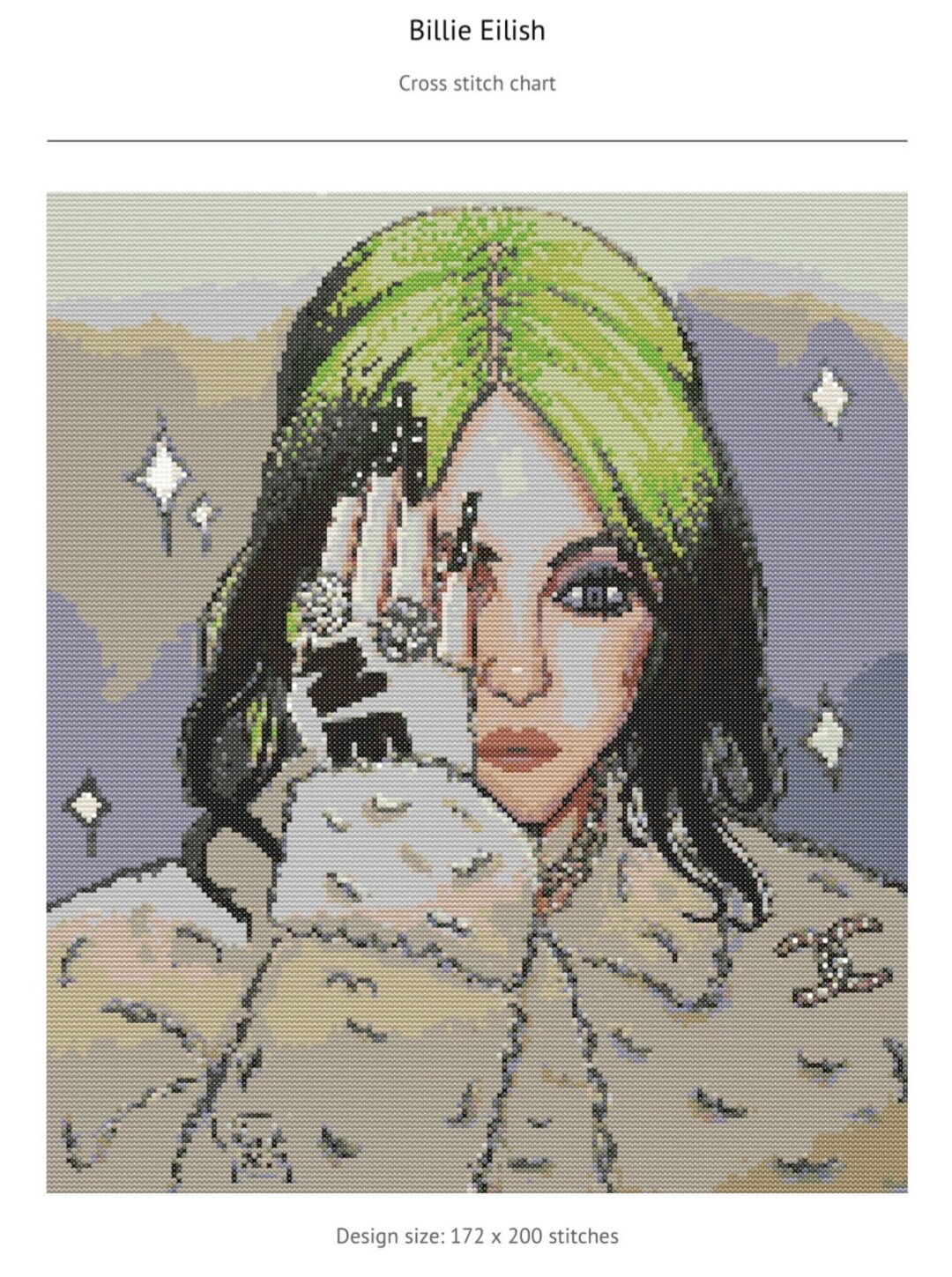 Digital Billie Eilish Cross Stitch Pattern With DMC Thread List - Etsy