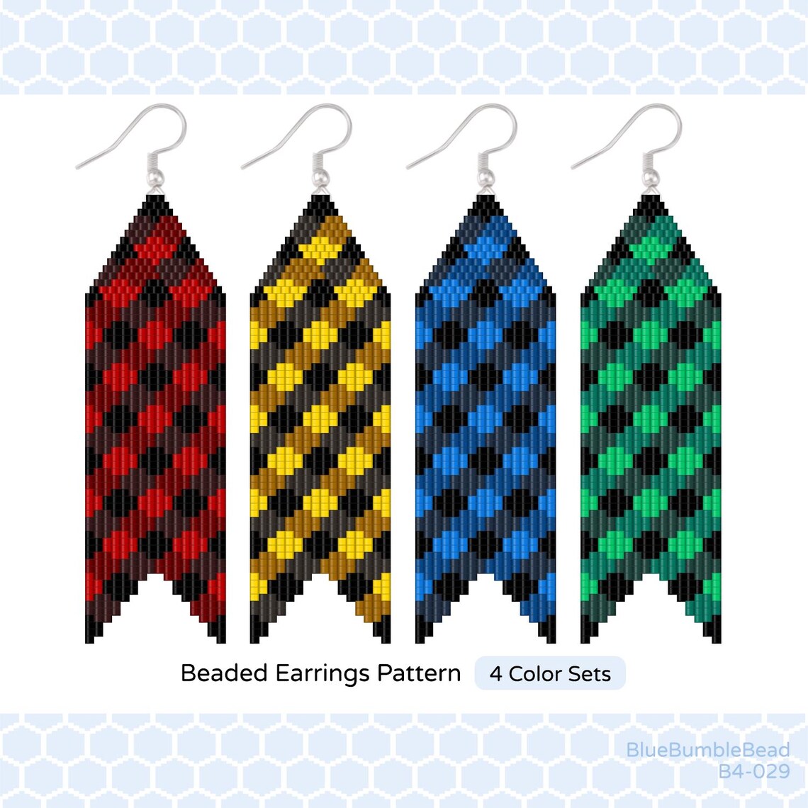 Dark Plaid Beaded Earring Pattern - Brick Stitch & Fringe PDF, Miyuki ...
