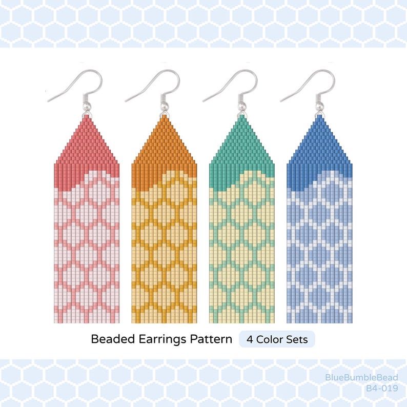 Honeycomb Beaded Earring Pattern: Brick Stitch Fringe, Miyuki Delica ...
