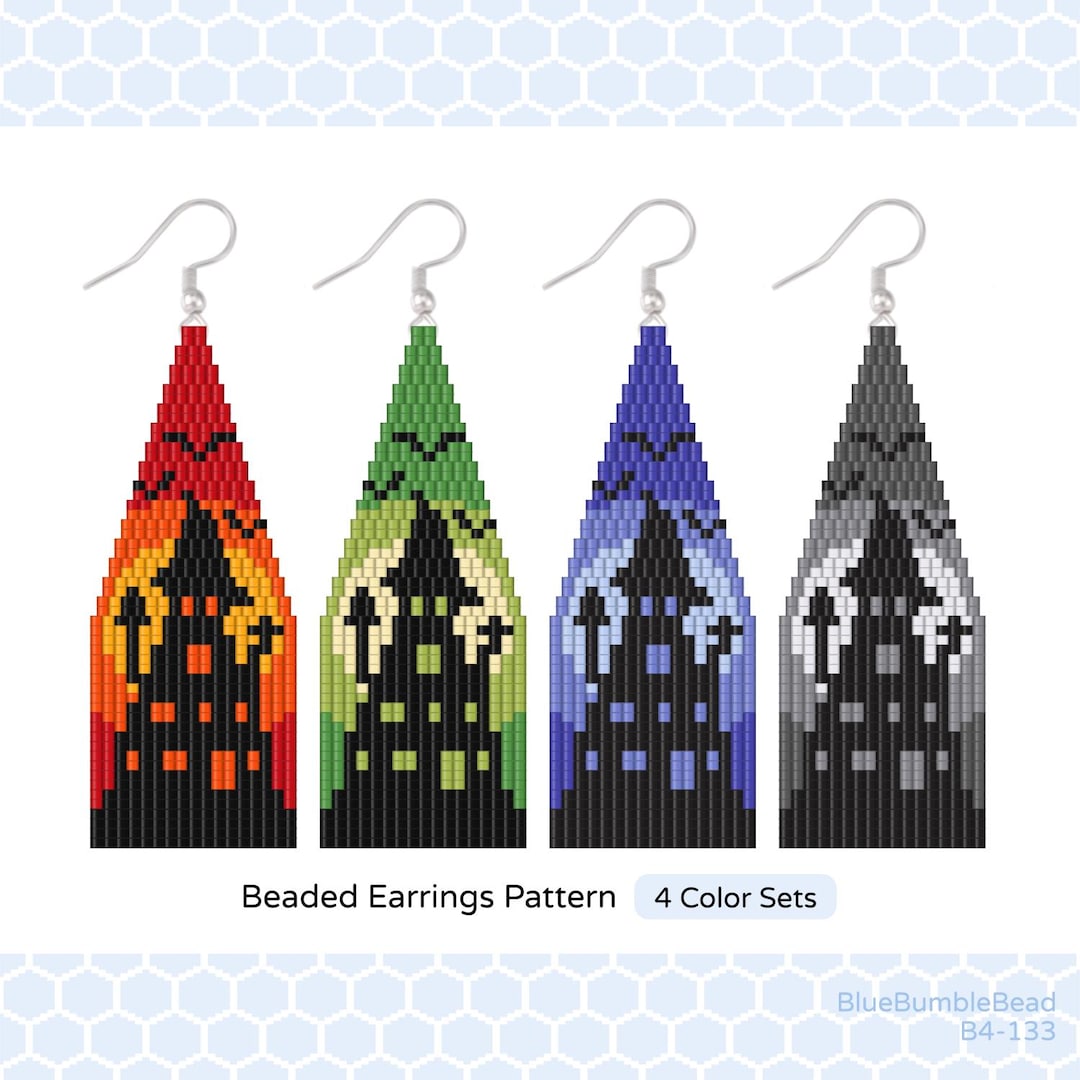Witch House Earring Pattern: Brick Stitch Fringe Bead Halloween PDF ...