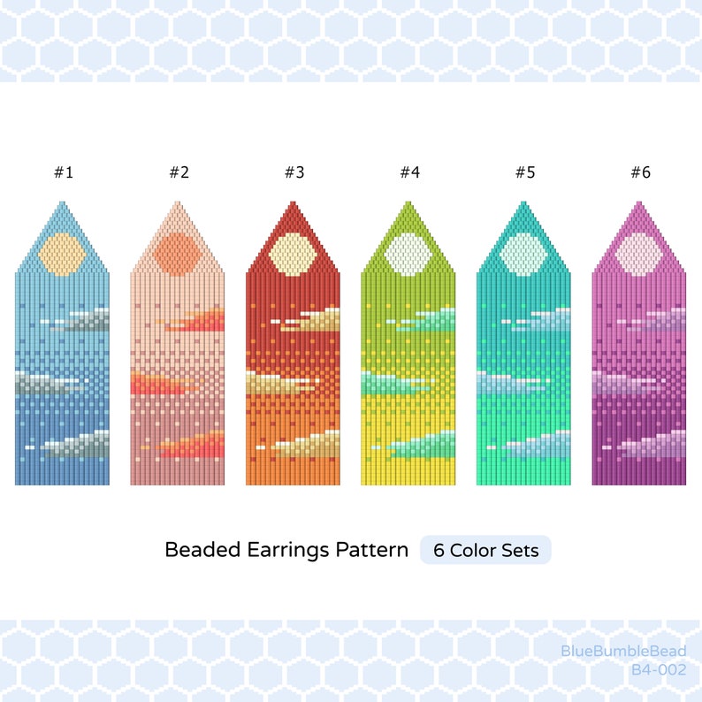 Day Sky With Clouds and Sun Brick Stitch and Fringe Earrings Beading ...