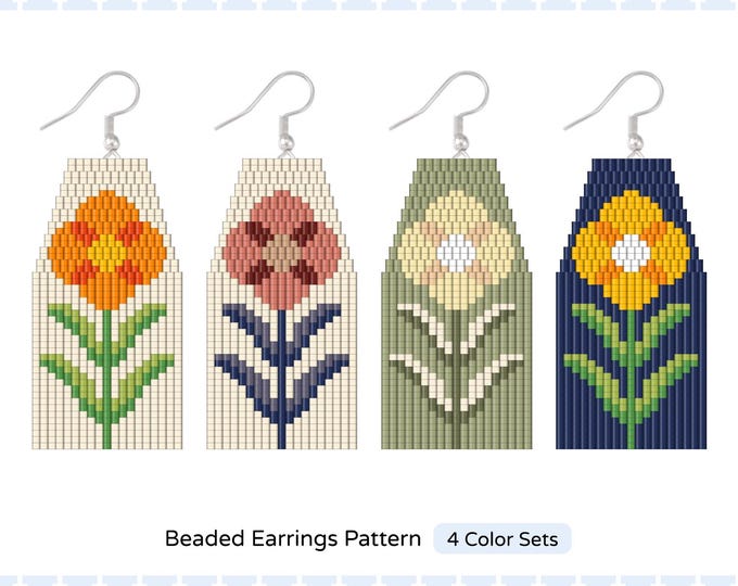 Flower Beaded Earring Pattern: Miyuki Delica Brick Stitch Fringe (PDF ...