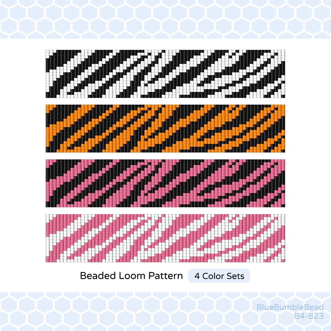 Zebra & Tiger Loom Bracelet Pattern: Miyuki Seed Bead Hat Band (PDF) - Etsy