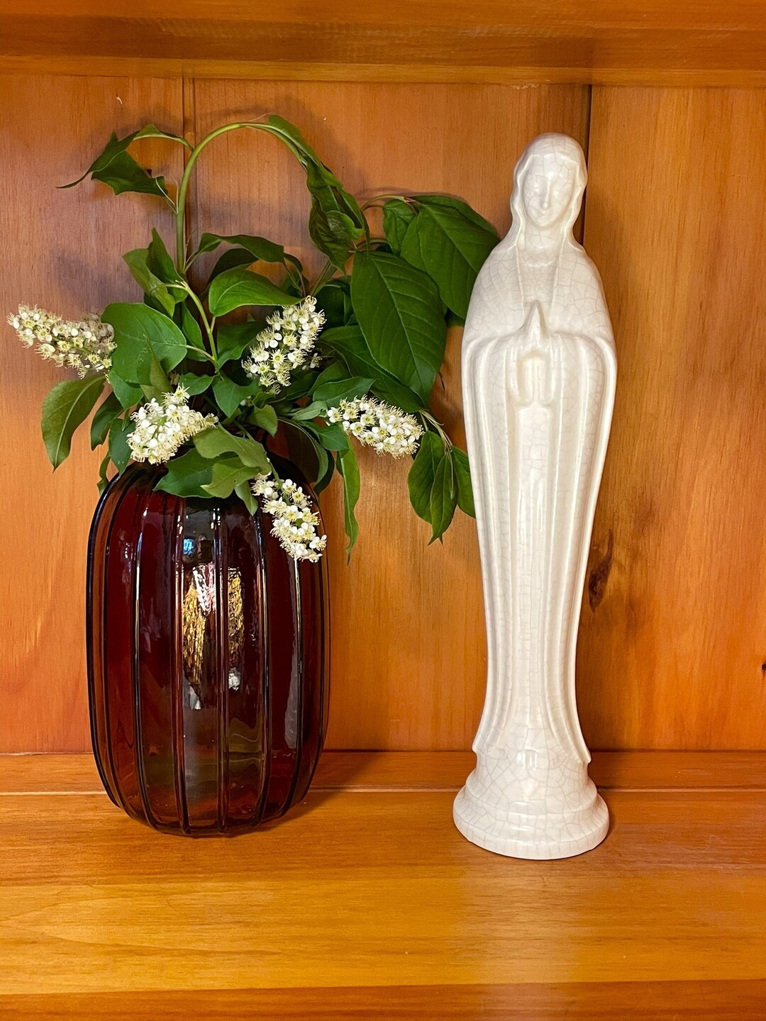Praying Virgin Mary Madonna Figurine - Ivory Crackle Effect Ceramic - Etsy