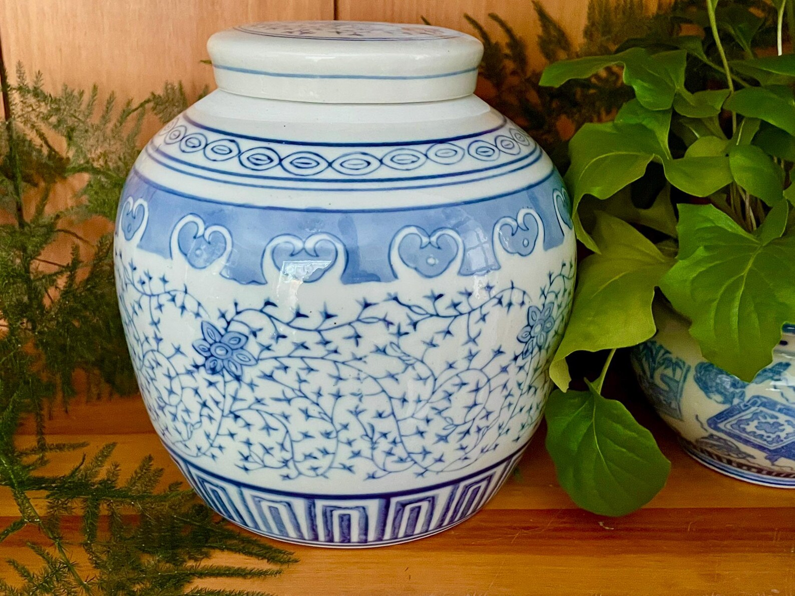 Vintage Blue & White Porcelain Ginger Jar: Ming Era Style Chinoiserie ...