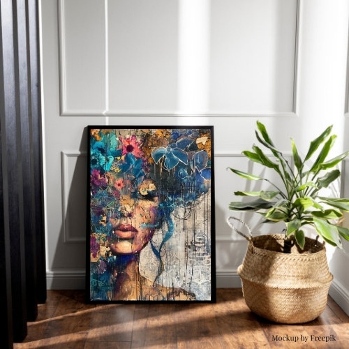 Boho, Lady With Flowers in Her Hair, Digital Wall Art, Head of Flowers ...