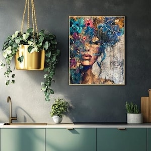 Boho, Lady With Flowers in Her Hair, Digital Wall Art, Head of Flowers ...