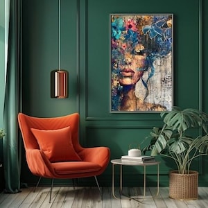 Boho, Lady With Flowers in Her Hair, Digital Wall Art, Head of Flowers ...