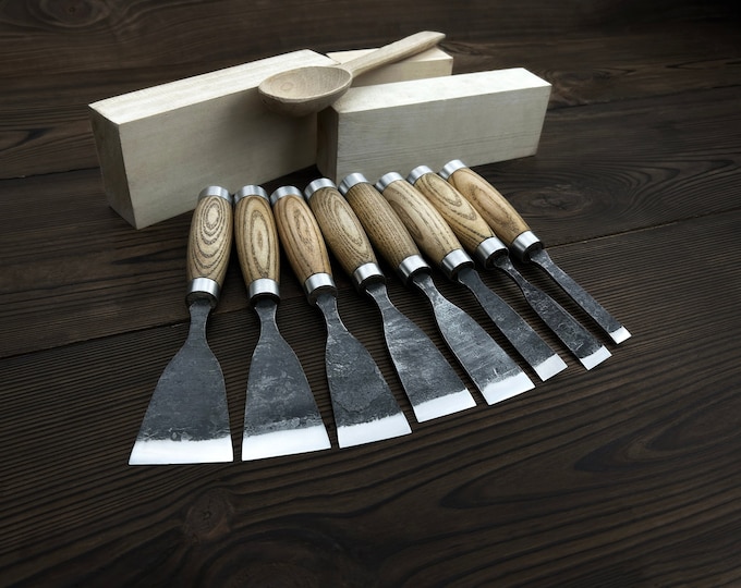 Wood Carving Chisel Set 8 PCS. Hand Forged Straight Chisels ...