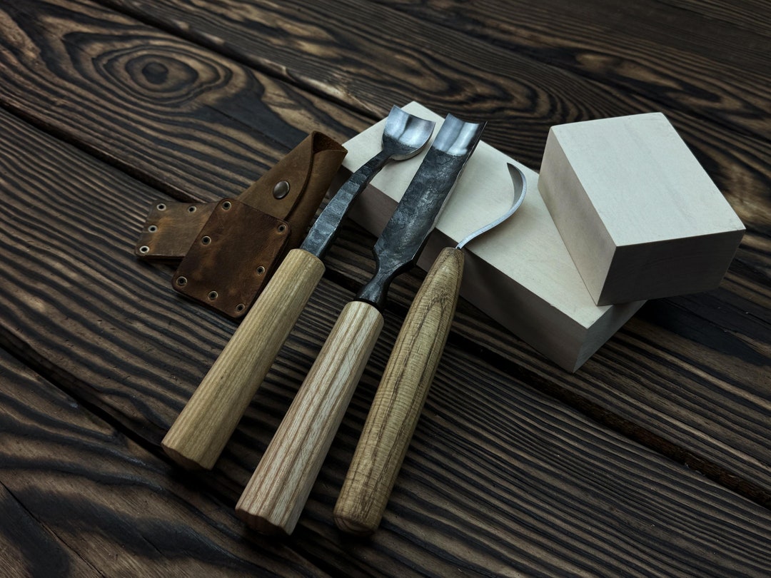 Utility Wood Carving Knife Set 3-pcs. Hand-forged Wood Carving Gouge ...