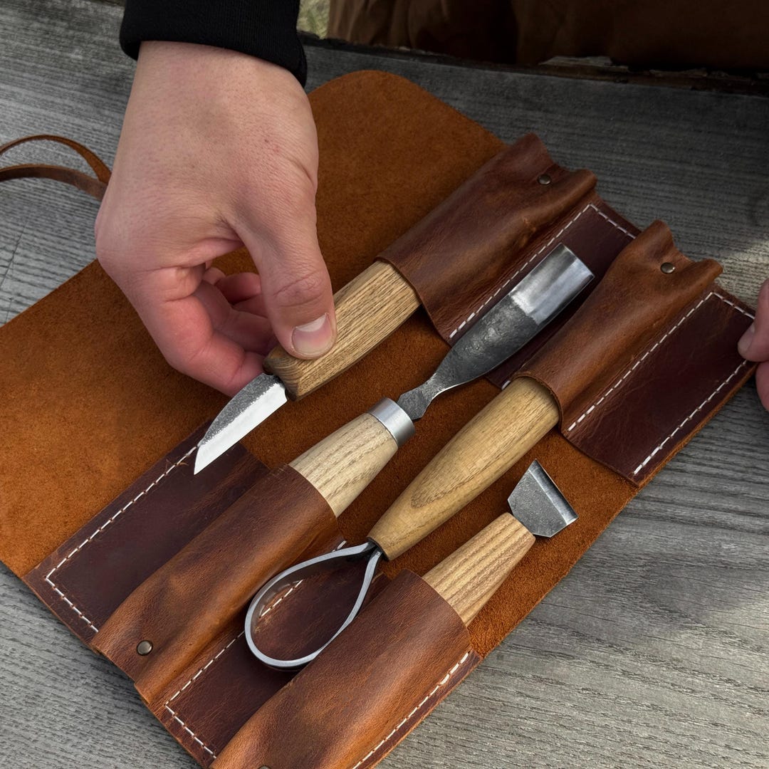 4-piece Hand-forged Wood Carving Tool Set. Carbon Steel Blades. Ash ...