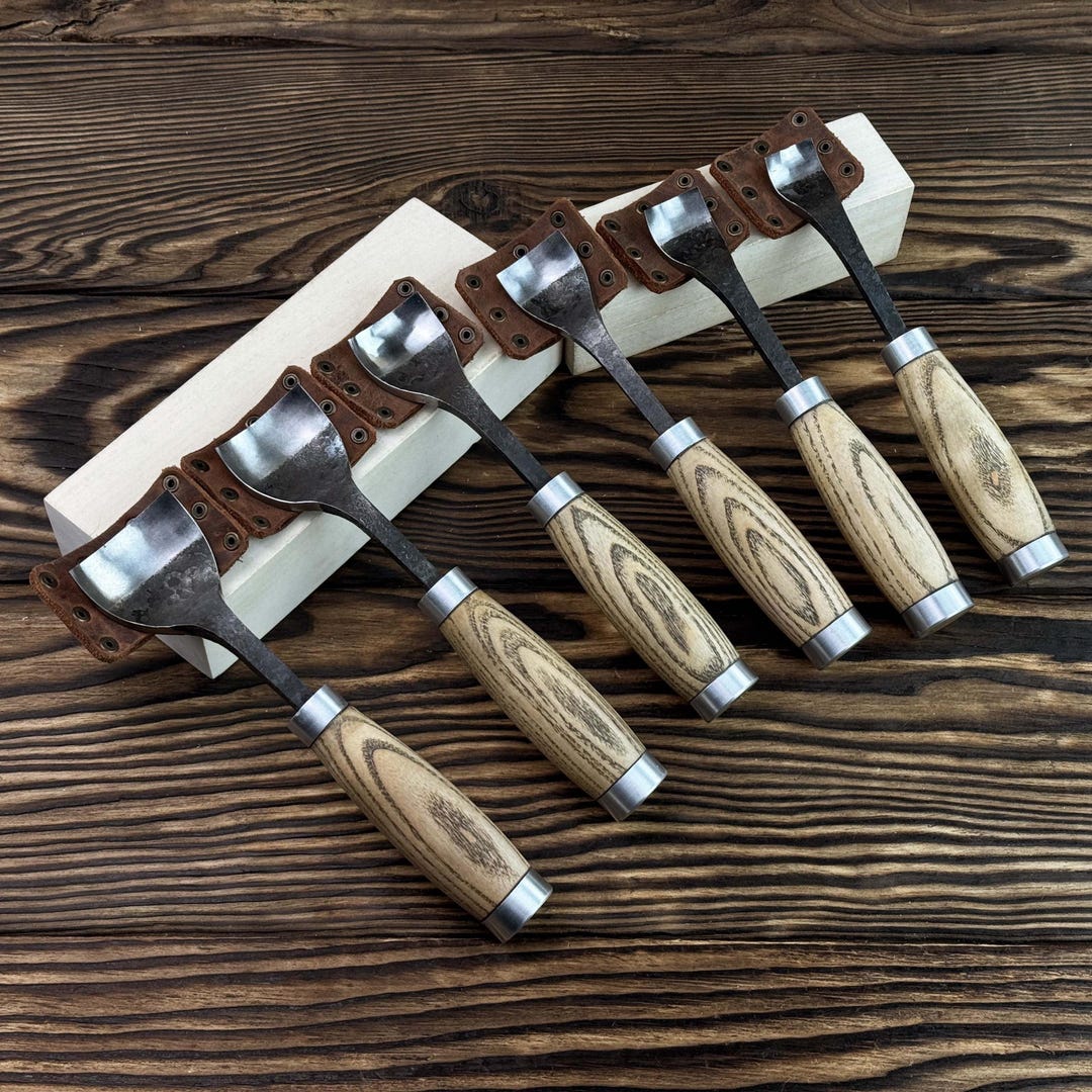 Hand-forged Bent Gouge 6-piece Set. Wood Carving Tools. Leather Sheaths ...