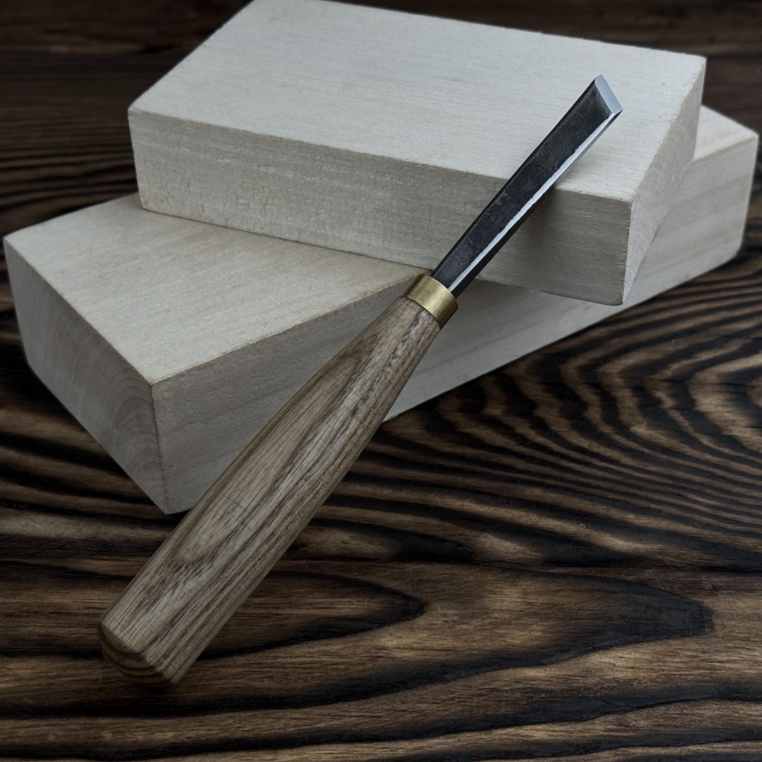 Beveled Hand-forged Chisel. Woodworking Tools. Carbon Steel Blade. Ash ...